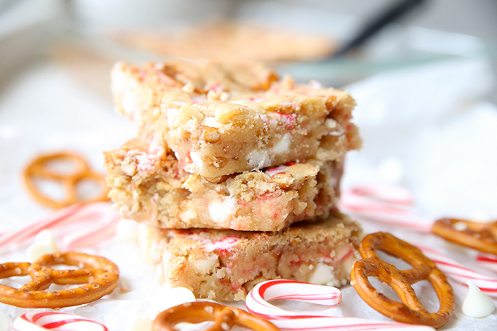 White Chocolate Peppermint Pretzel Cookie Bars - Real Life Dinner